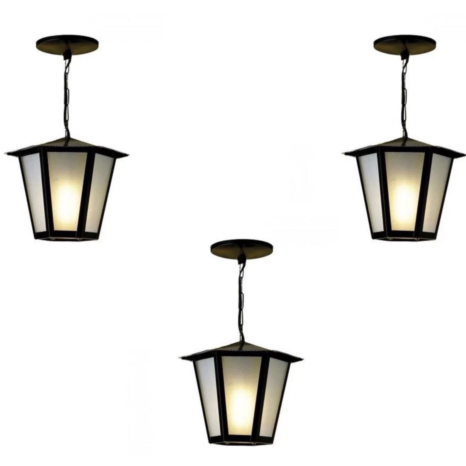 Kit C/ 3 Pendente Lustre Colonial Sextavado Grande Preto L3c ...