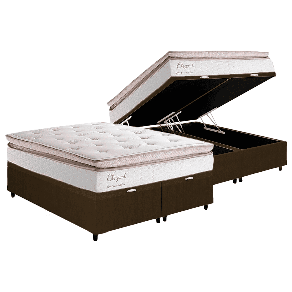 Cama Box Baú Casal Bipartida com Colchão Herval Elegant Molas Ensacadas 138x188x77cm Ms:suede ...