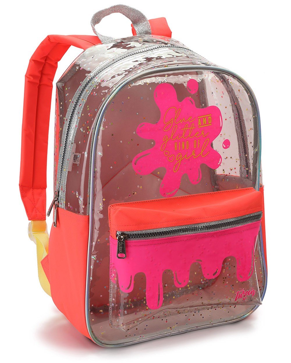 Mochila Feminina Transparente Com Glitter Urbano Fashion - Rosa ...