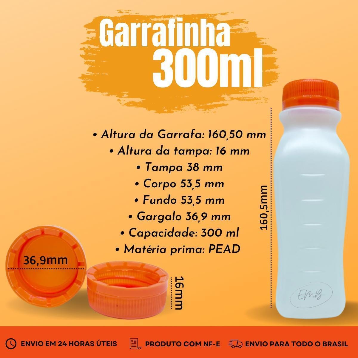 Garrafinha 300ml Descartável de Suco Viagem Delivery 100und | MadeiraMadeira