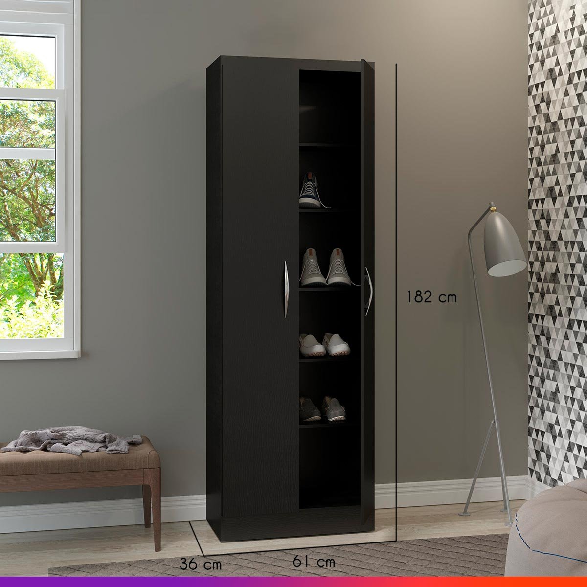 Sapateira Multiuso Preto TX 61 Cm 2 Portas 5 Prateleiras Cozinha ...