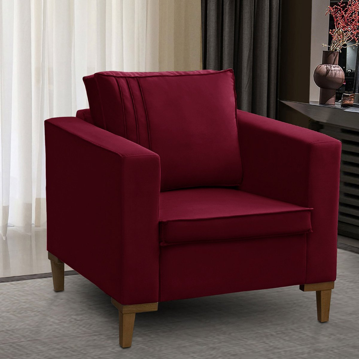 Poltrona Decorativa Riviera Veludo Vermelho - Star Confort | MadeiraMadeira