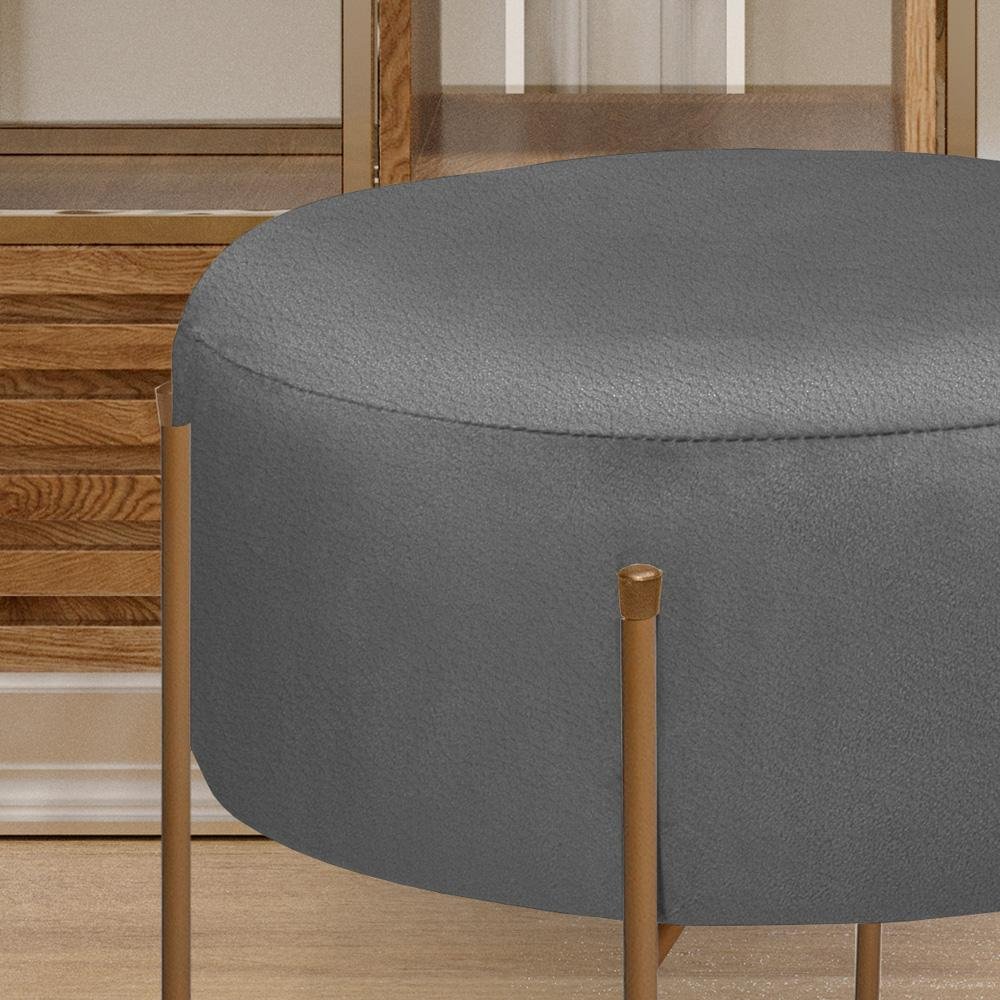 Puff Decorativo Redondo Pés de Ferro Dublin Corino Cinza Grafite - LH ...