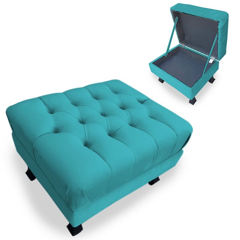 Puff Baú Decorativo Luis XV Capitonê 60x50cm Suede Turqueza - Sheep ...