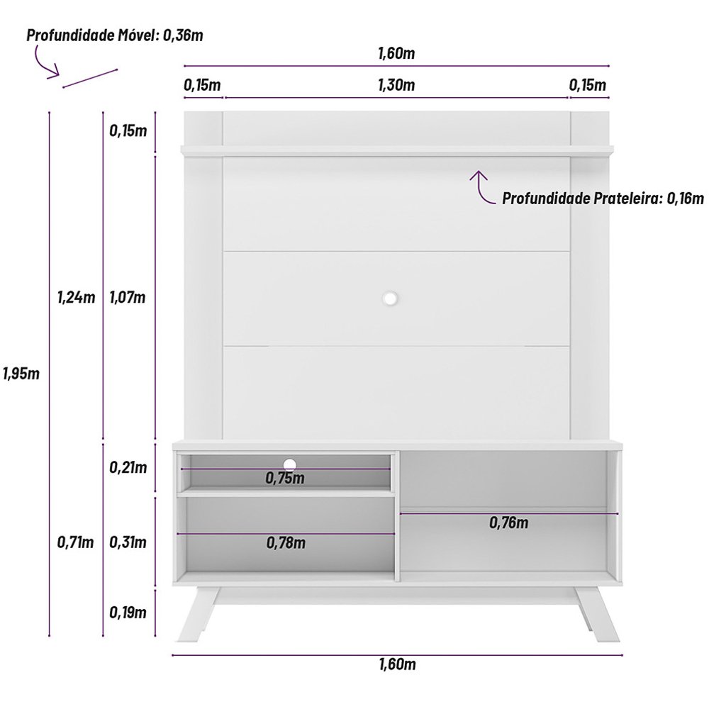 Rack Bancada Cambury e Painel Extensivo para TV 55 Pol. Cancun L06 ...