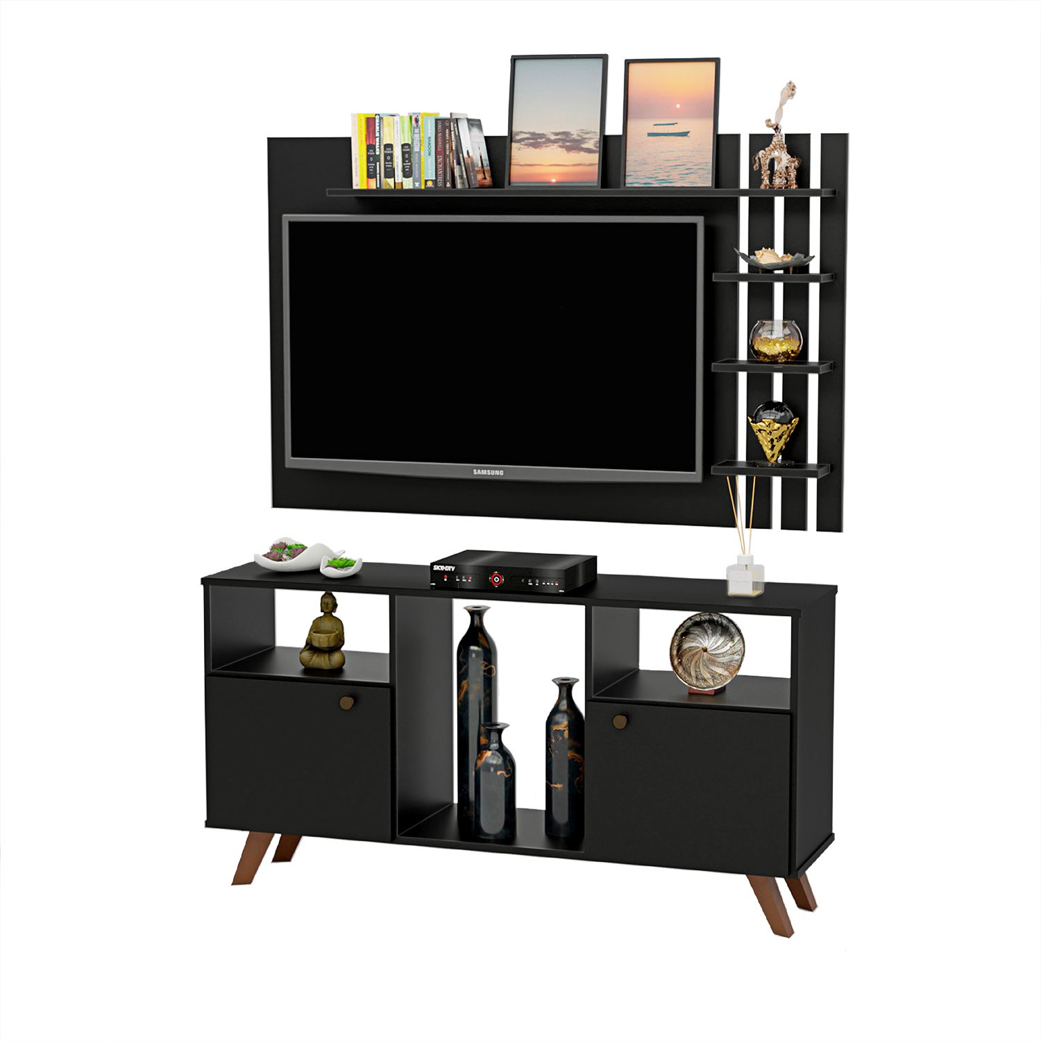 Rack com Painel para Tv até 32 Polegadas 2 Portas e Pés Retrô Netmobil ...