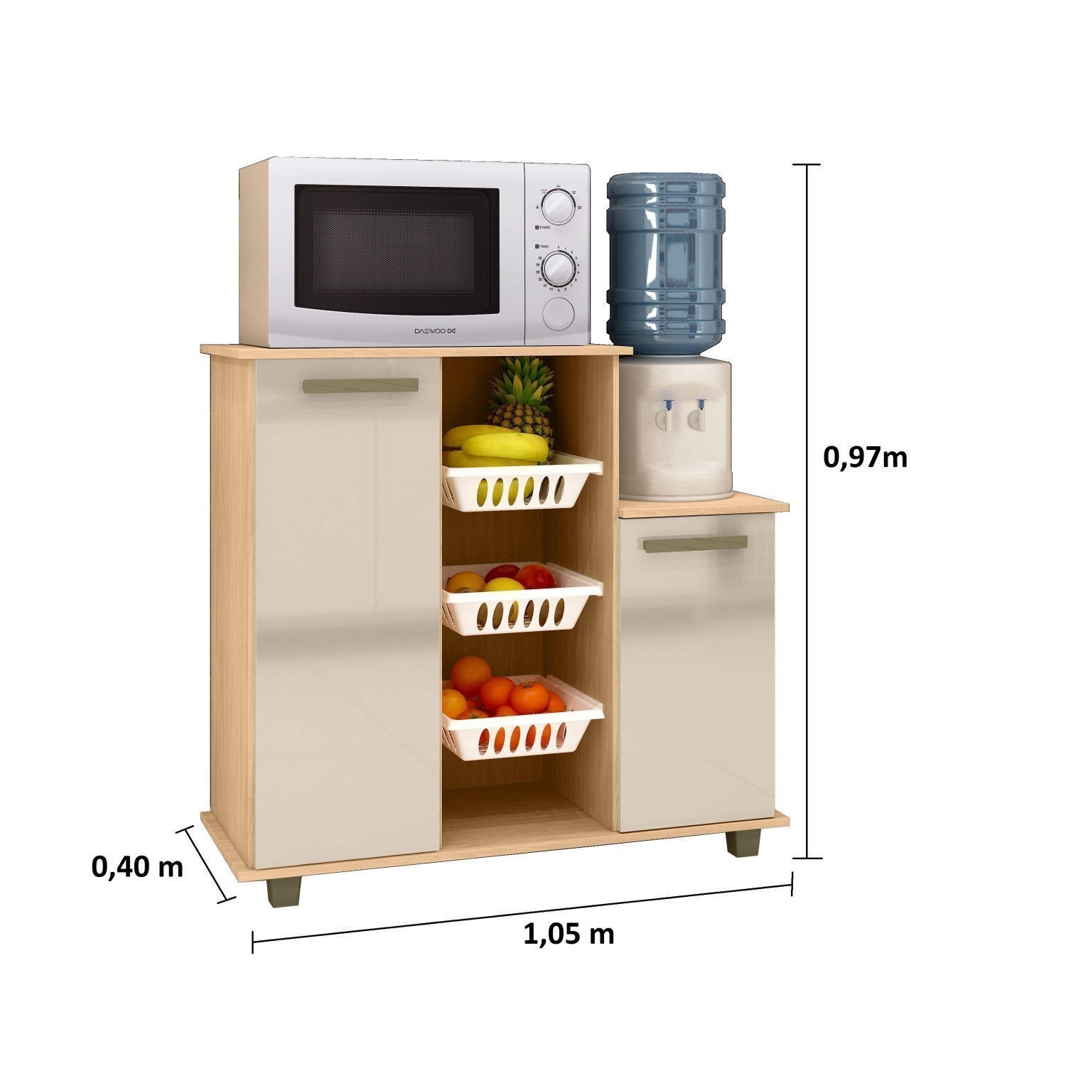 Fruteira Multiuso 2 Portas 3 Cestos Veneza | MadeiraMadeira