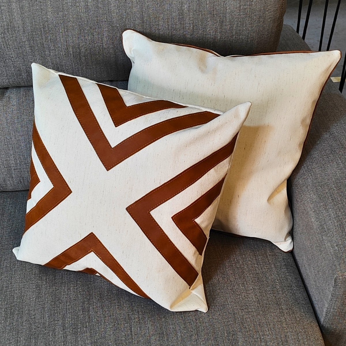 Almofada Kit Conjunto Linho Couro Rústica Boho da Moda:off White 5 ...