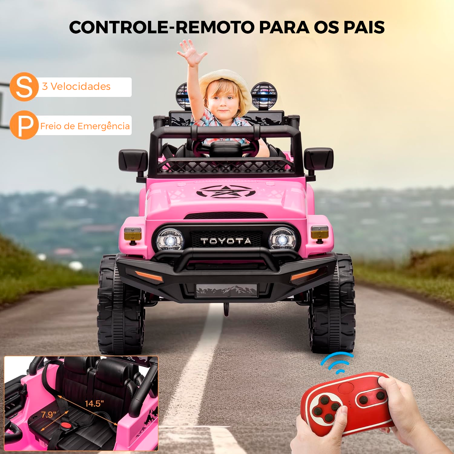 Carrinho Elétrico Infantil Carro Motorizado Jipe 12v Rosa Off-road ...
