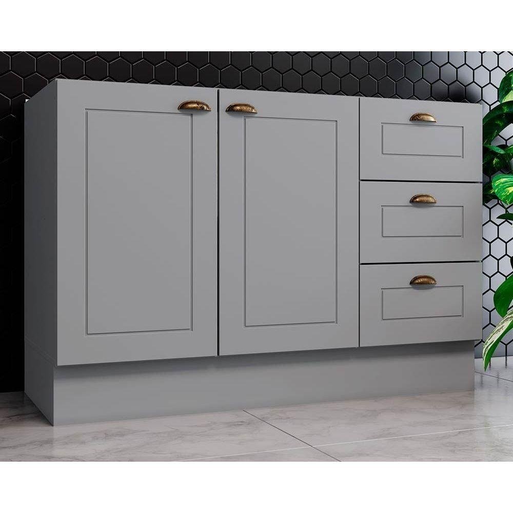 Balcão de Cozinha Modulado Americana 2 Portas e 3 Gavetas P- Pia 120cm ...