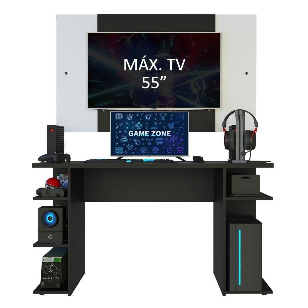 Mesa Gamer e Painel TV até 58 Polegadas Preto Branco Madesa ...