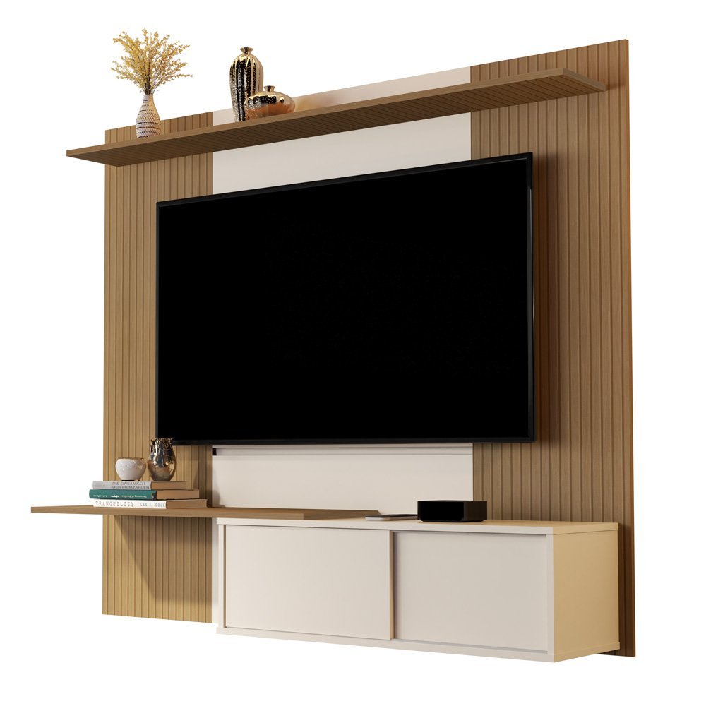 Painel Estante para TV de até 65 Polegadas Ripado Lord - Perola/Ripado - TuttiCasa | MadeiraMadeira