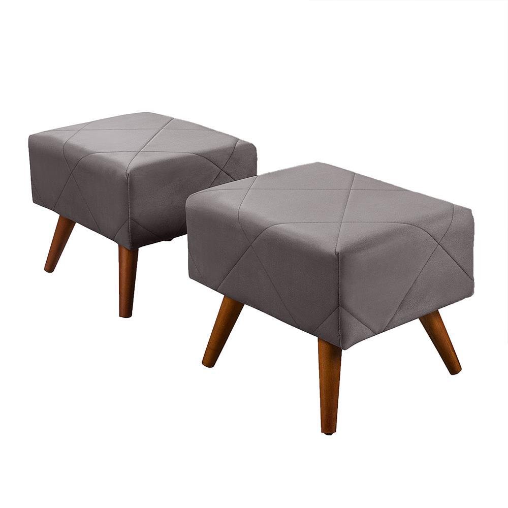 Puff Baqueta Prisma Pés Palito Moderno Sofisticado Cinza Claro ...