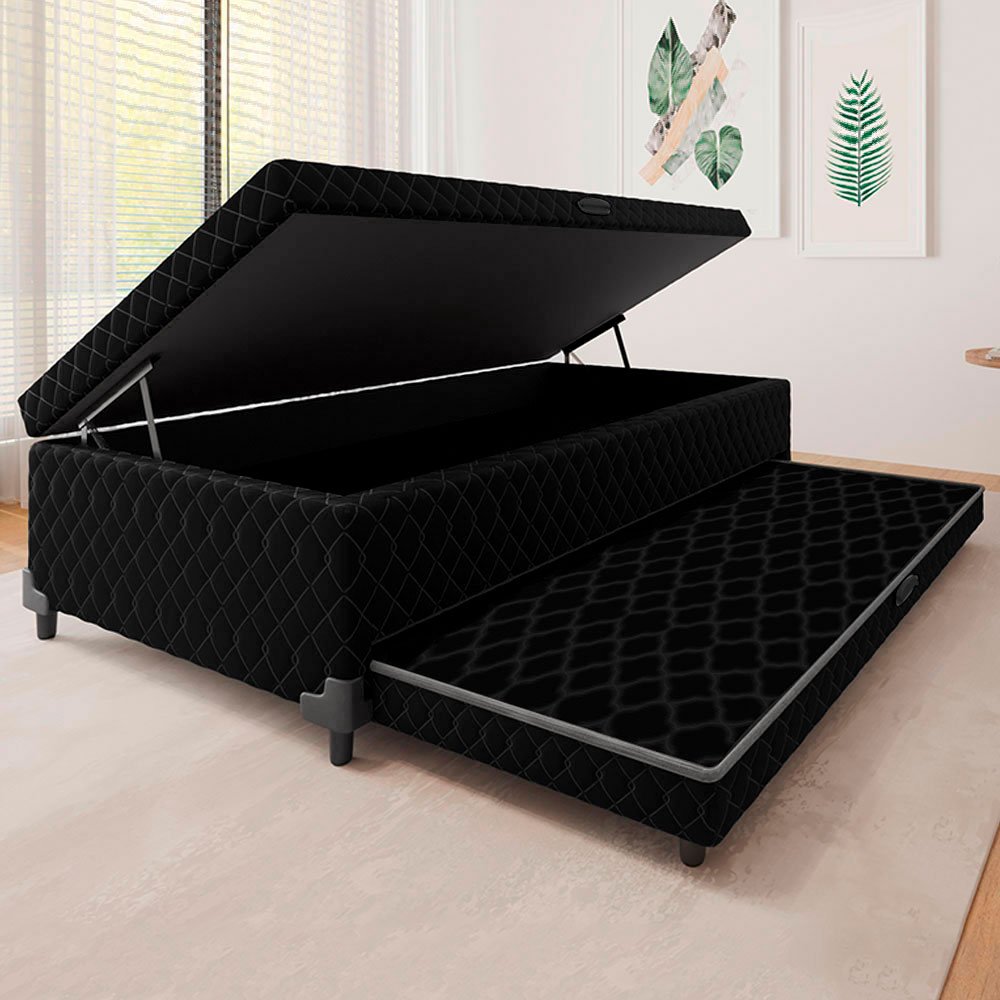 Bibox Imperador Baú Cama Auxiliar 88x188 Solteiro Preto LightSpuma | MadeiraMadeira