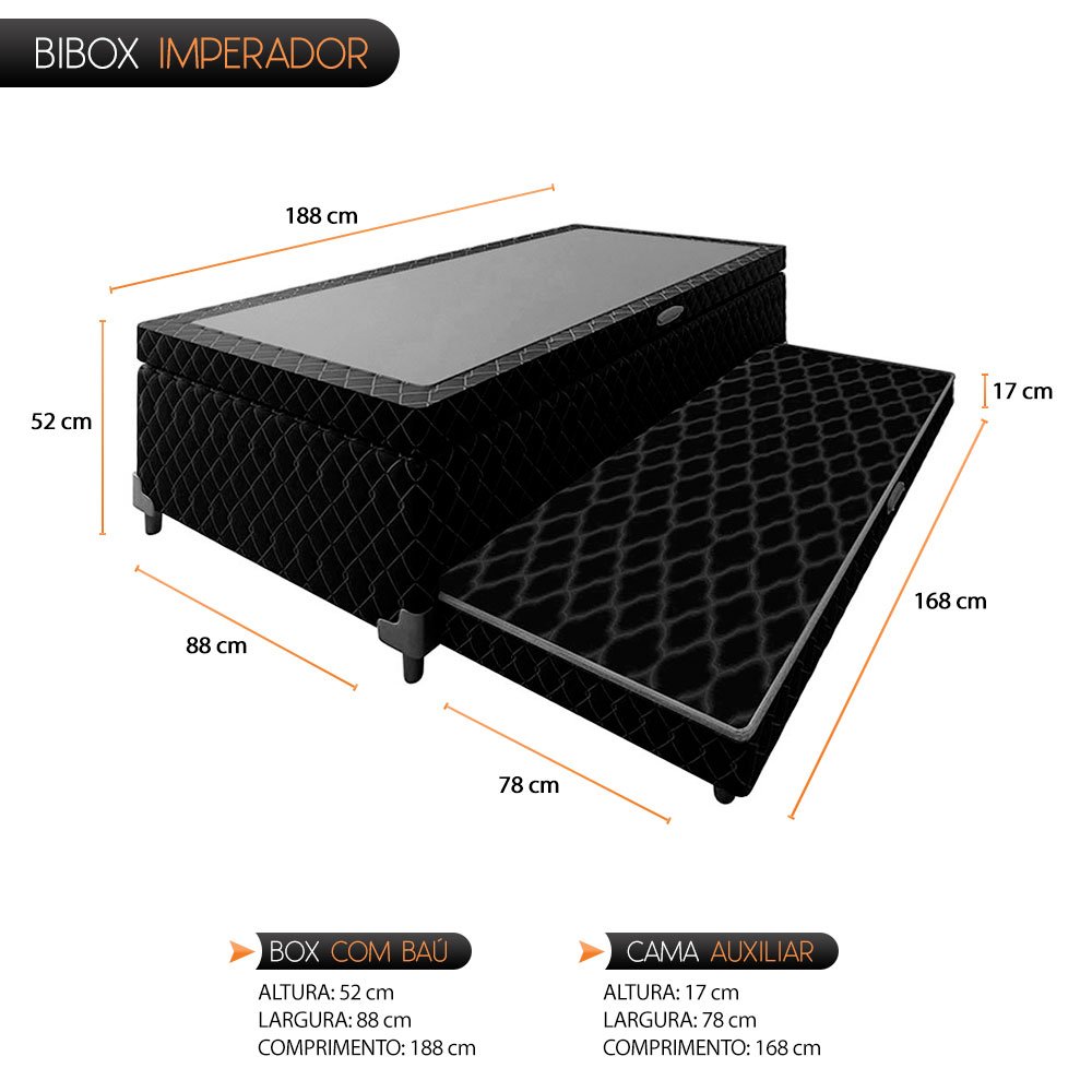 Bibox Imperador Baú Cama Auxiliar 88x188 Solteiro Preto LightSpuma ...