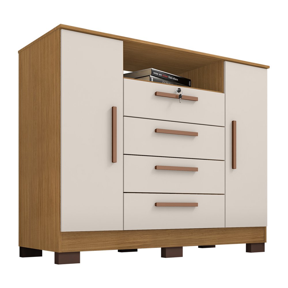 Cômoda Rack Madri 2 Portas 4 Gavetas Incorplac Cor Teka | MadeiraMadeira