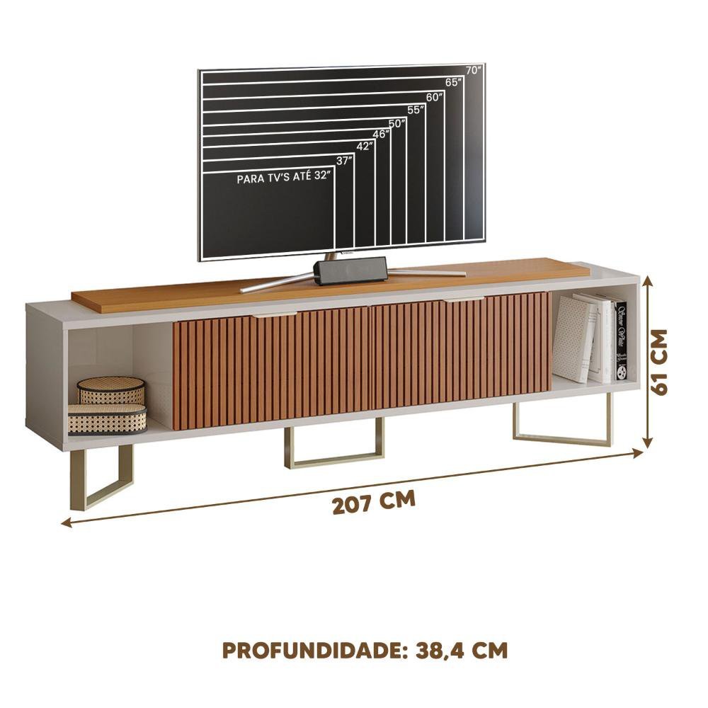 Rack Para Tv Com Painel 70 Polegadas Off White E Marrom Ripado Malibu 2 ...