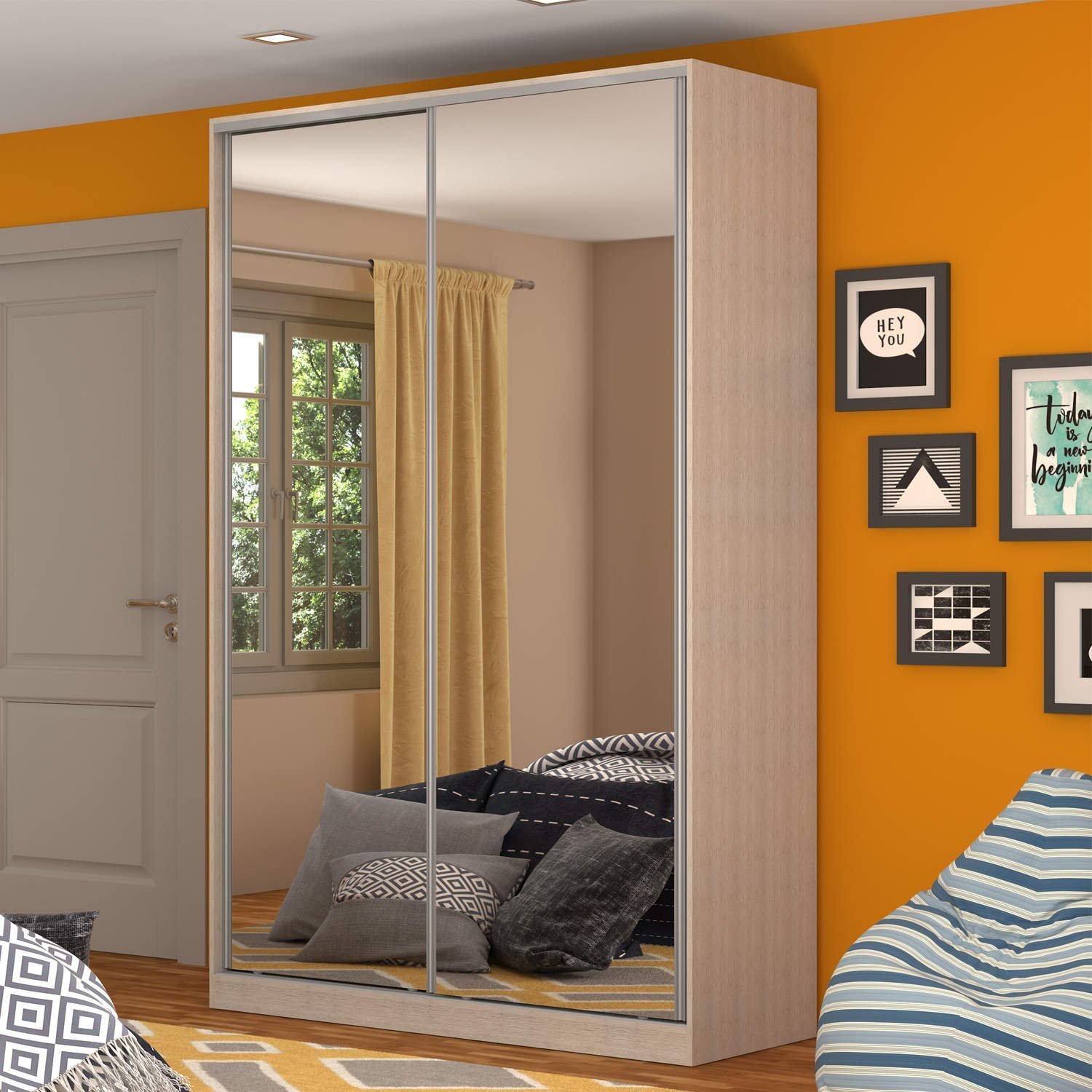 Guarda-Roupa Solteiro com Espelho 2 Portas 3 Gavetas | MadeiraMadeira