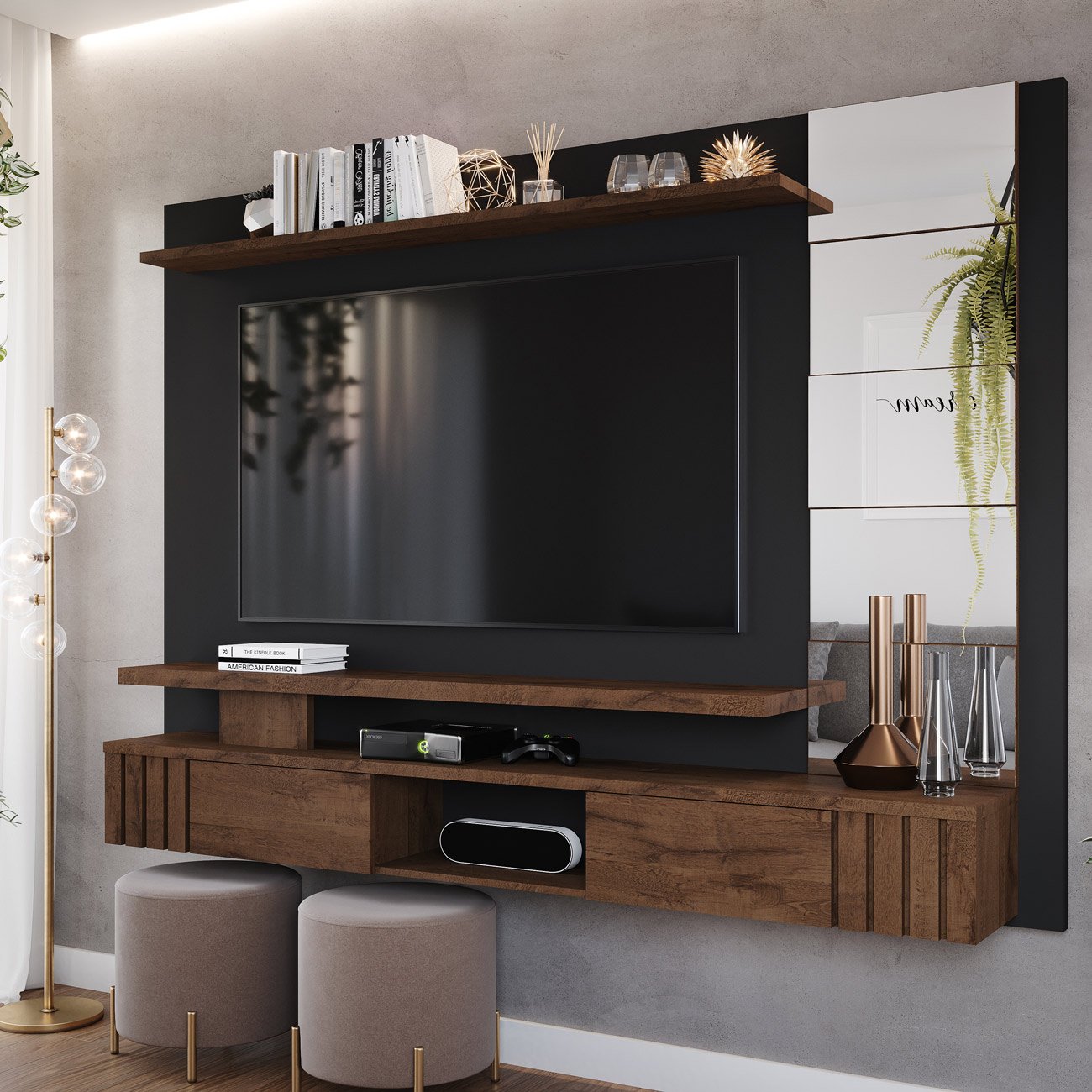 Painel para TV 65 Polegadas 02 portas Basculante com Espelho Murano ...