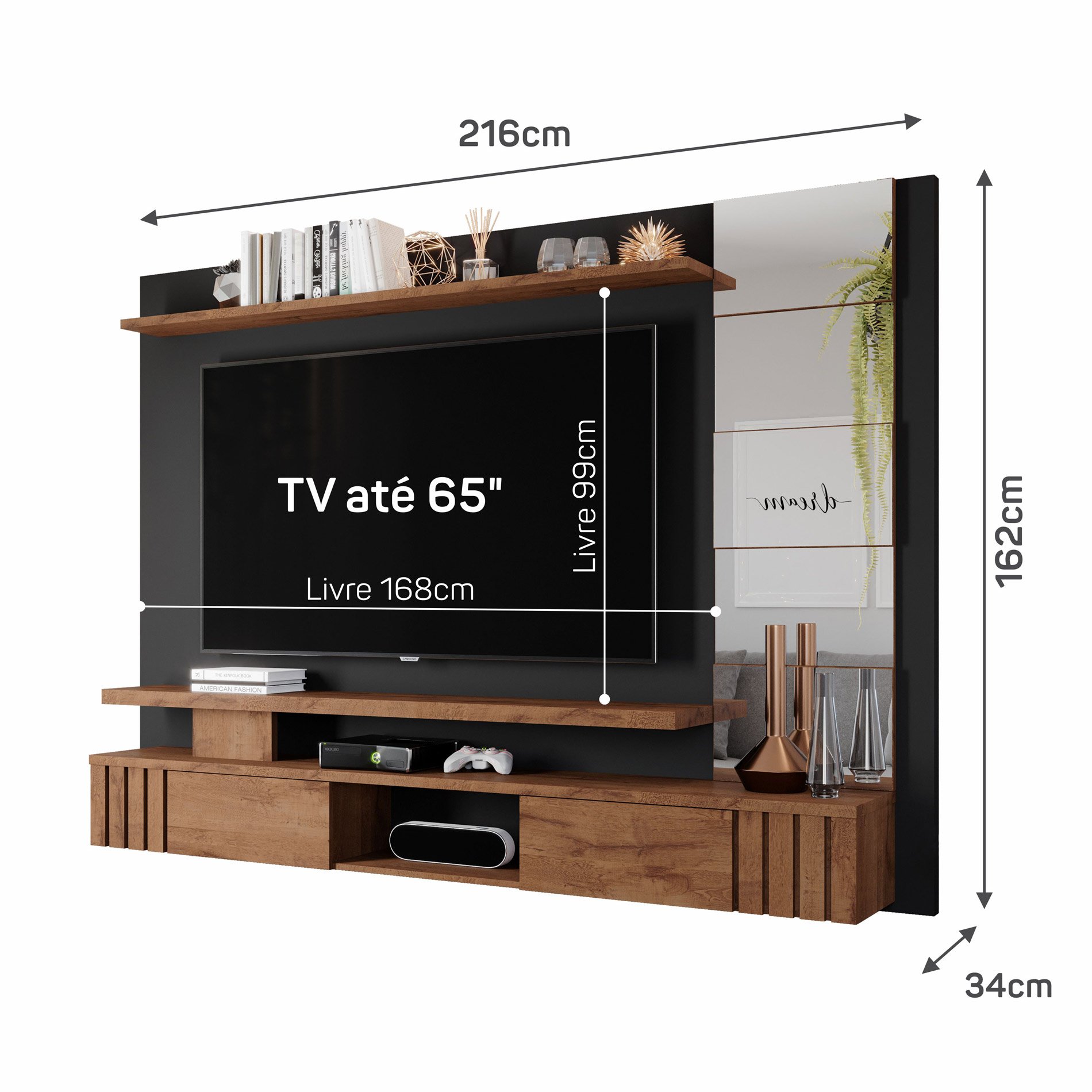 Painel para TV 65 Polegadas 02 portas Basculante com Espelho Murano ...