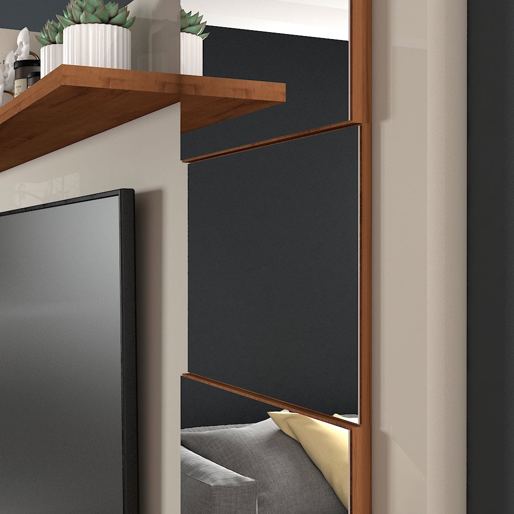 Painel para TV 65 Polegadas 02 portas Basculante com Espelho Murano Permóbili Chumbo/Savana II ...