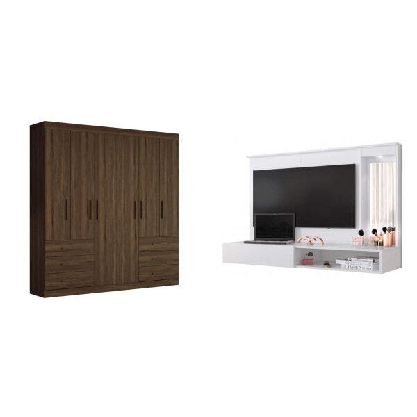 Conjunto Quarto Casal Guarda-Roupa Versa e Painel para TV 43 Polegadas ...