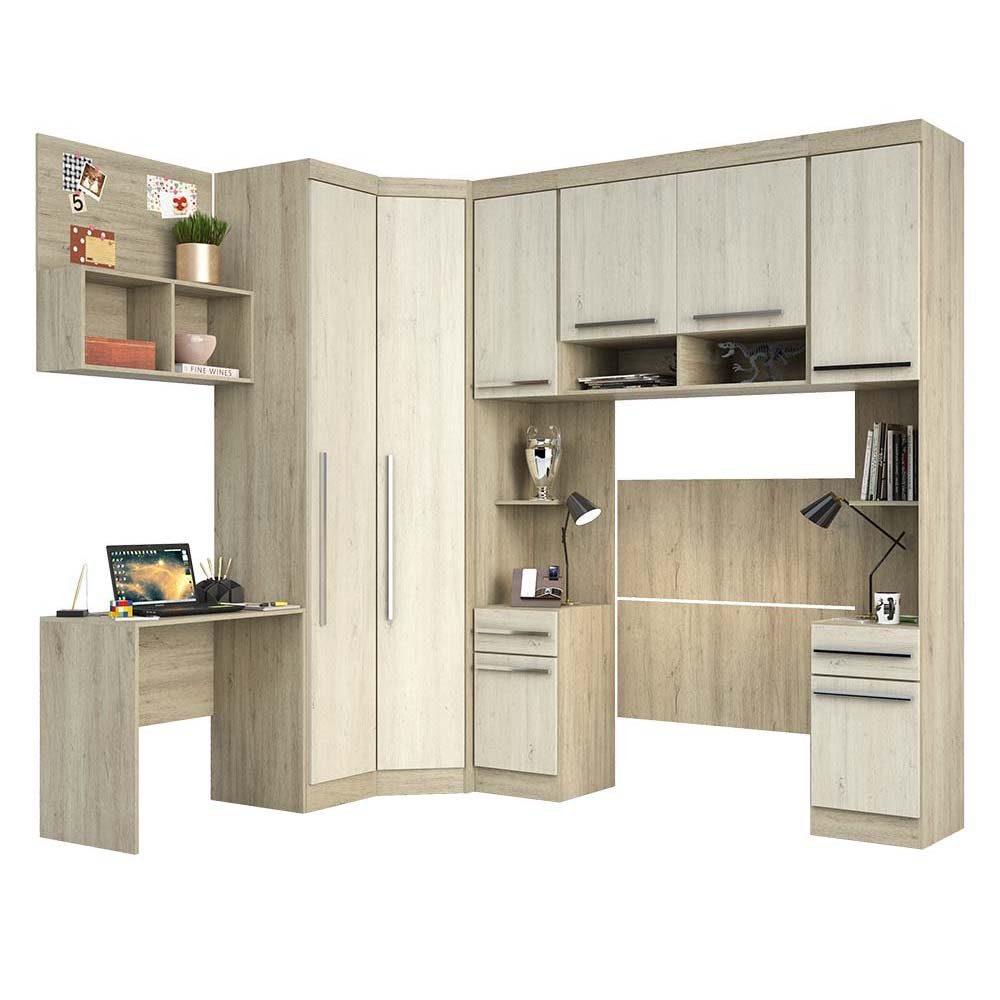 Guarda Roupa de Canto Solteiro 8 Portas 2 Gavetas com Cabeceira e ...