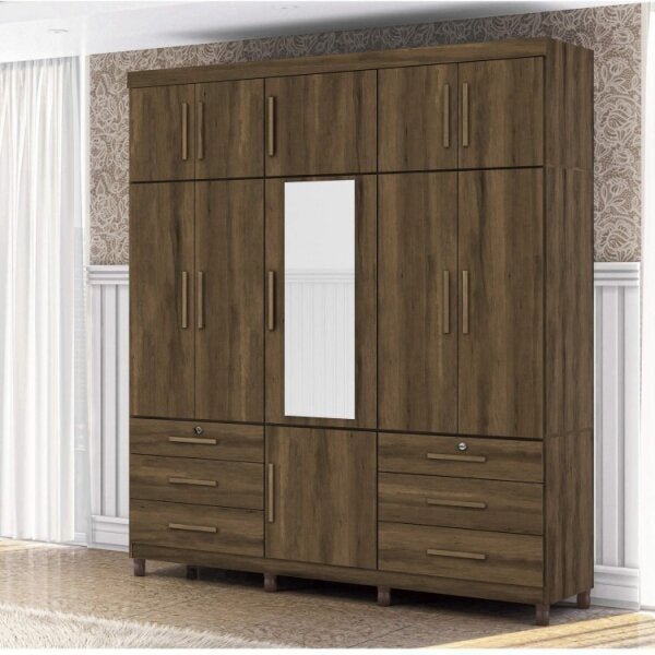 Conjunto Quarto de Casal Guarda-Roupa com Espelho 11 Portas com ...