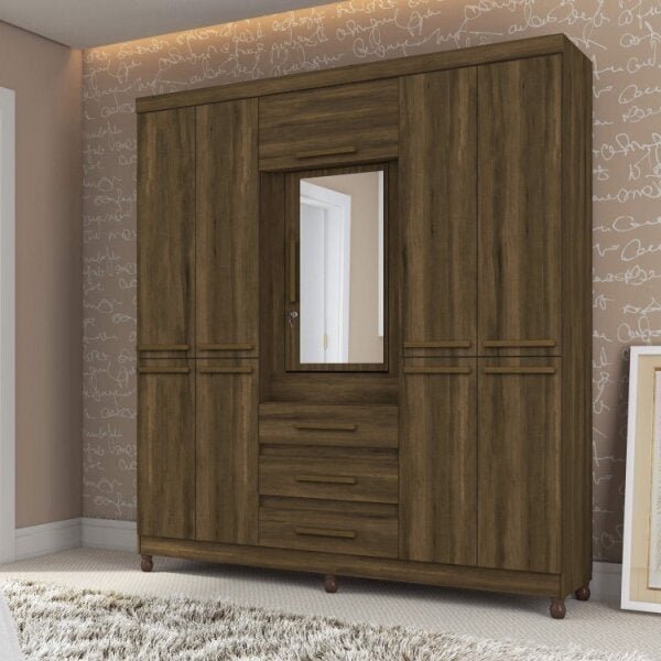 Conjunto Quarto de Casal Guarda-Roupa com Espelho 10 Portas e Cabeceira ...