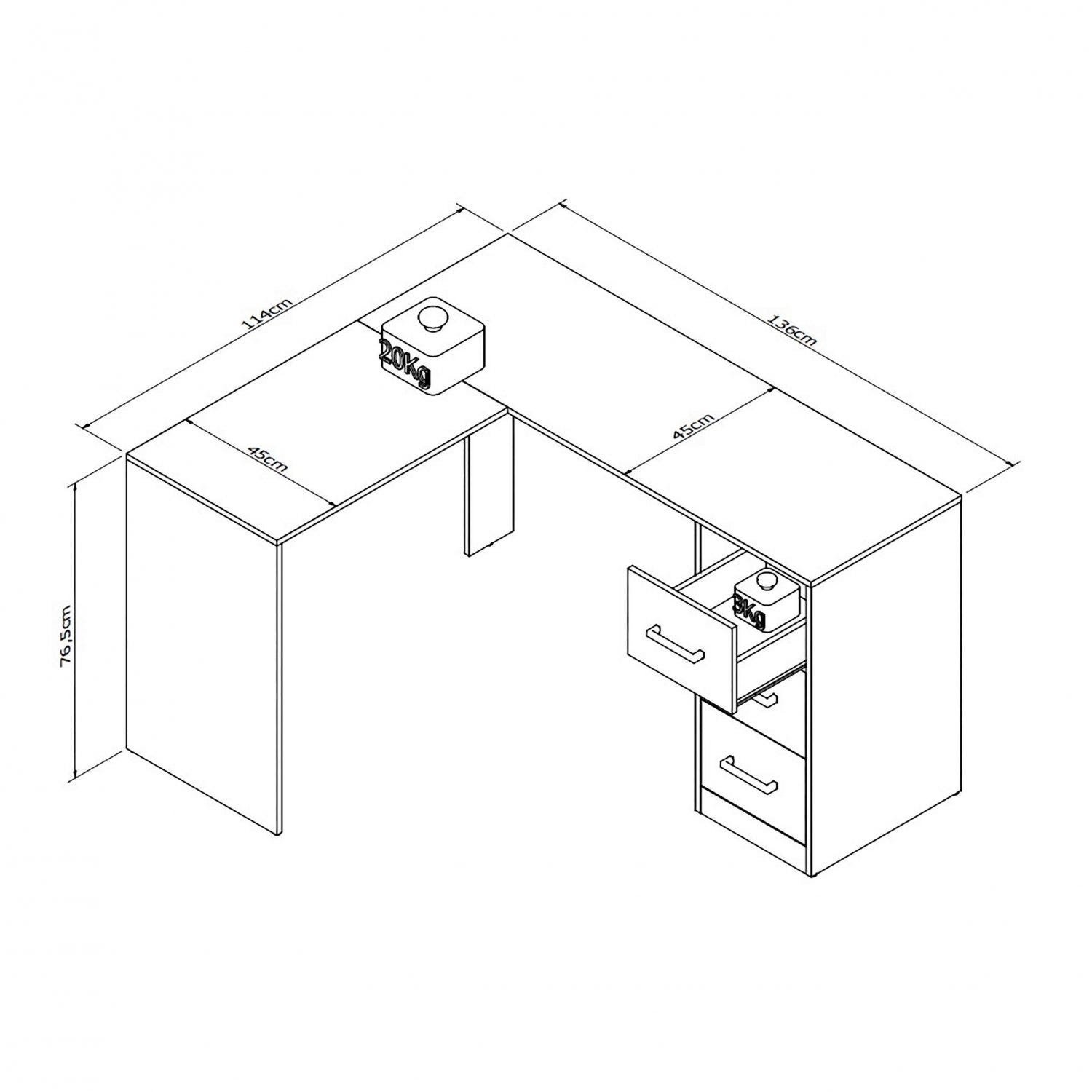 Escrivaninha em L com 3 Gavetas Office Plus Appunto | MadeiraMadeira