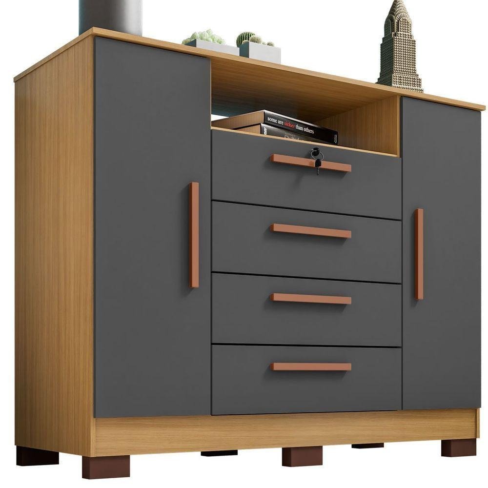 Cômoda Rack Madri 2 Portas 4 Gavetas - Casa Chick Carvalho Americano ...