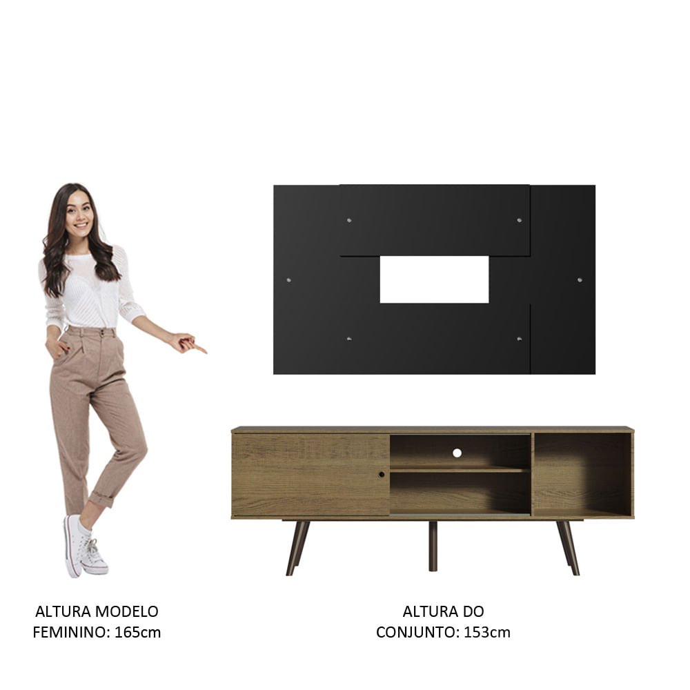 Rack Madesa Cairo e Painel para TV até 58 Polegadas com Pés de Madeira Rustic/Preto 5ZD8 Cor ...