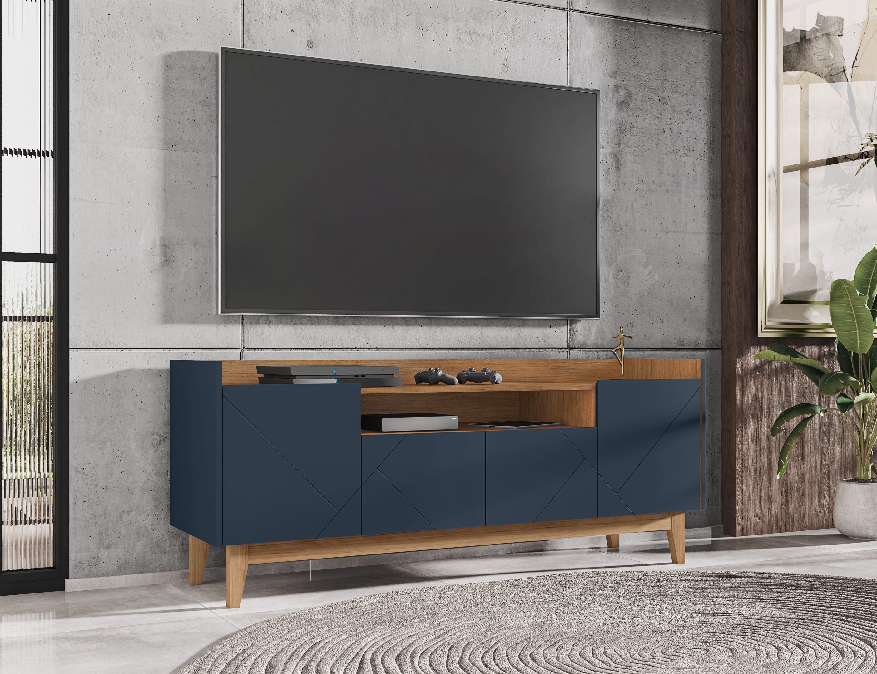 Rack Adria para Tv 60 Polegadas:Azul cobalto/Cedro | MadeiraMadeira