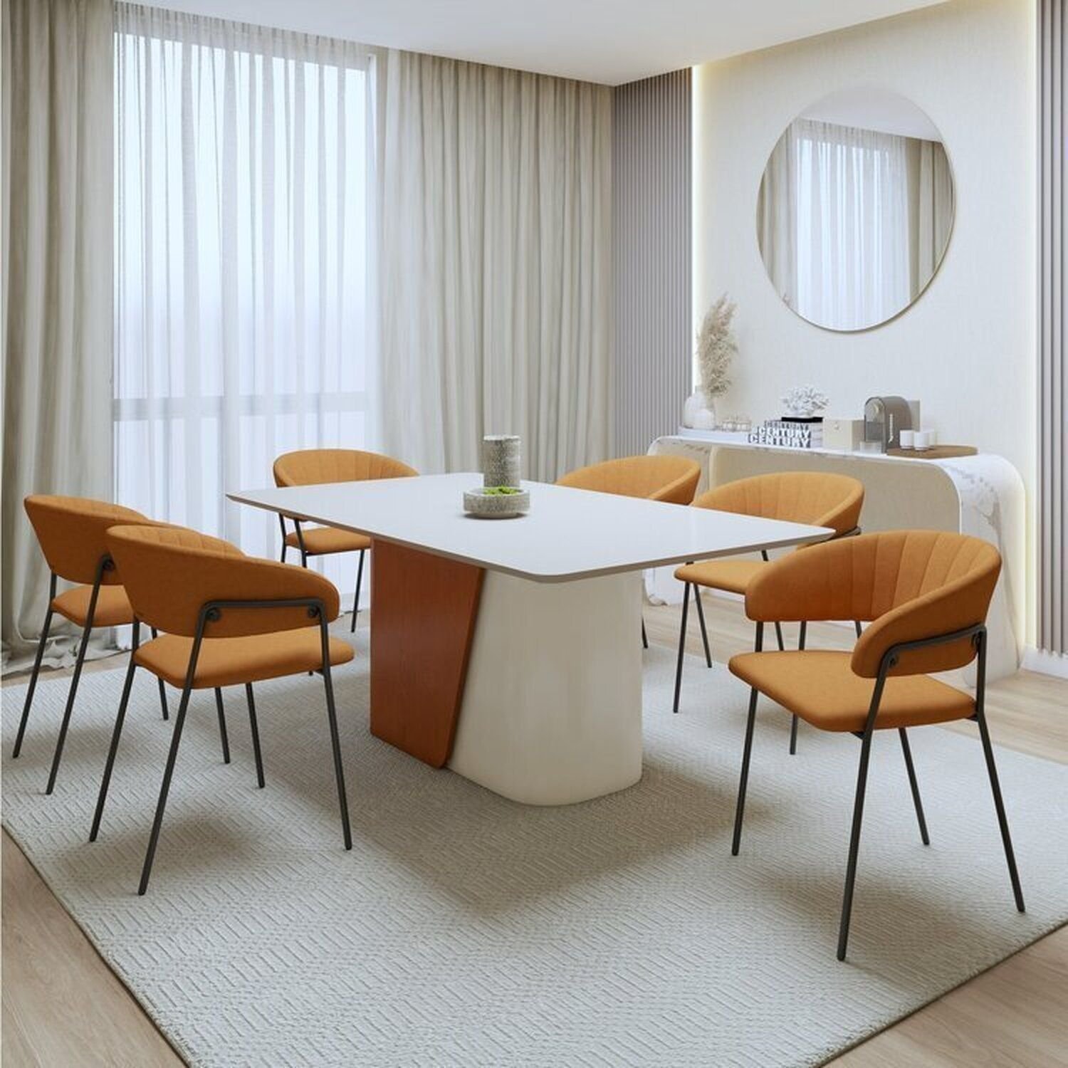 Conjunto Sala de Jantar 6 Lugares com Tampo em Mdf e Cadeiras Estofadas ...