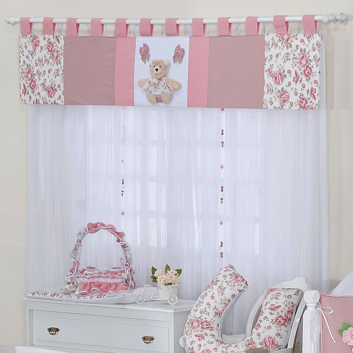 Cortina Sarah Rosa Decor 7 peças | MadeiraMadeira