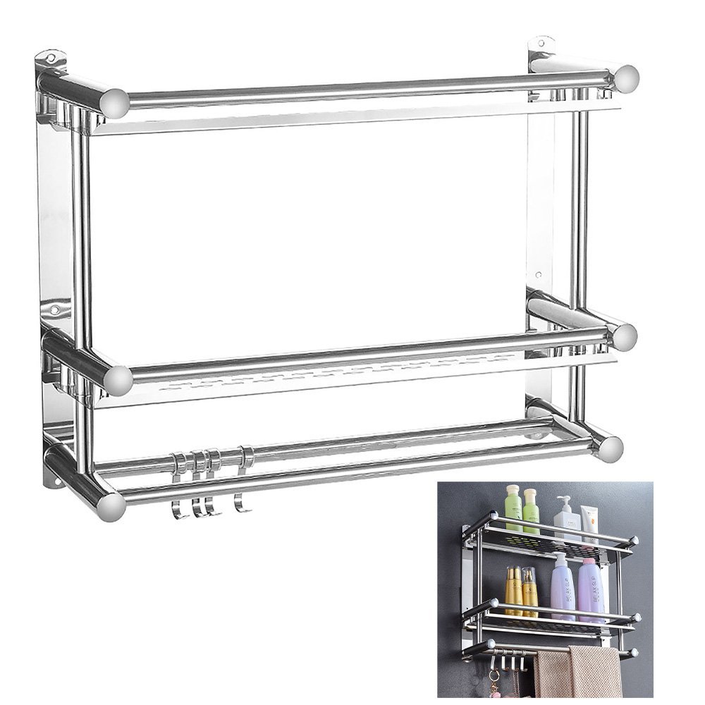 Organizador Banheiro Cozinha Suporte Gancho Prateleira Dupla Inox ...