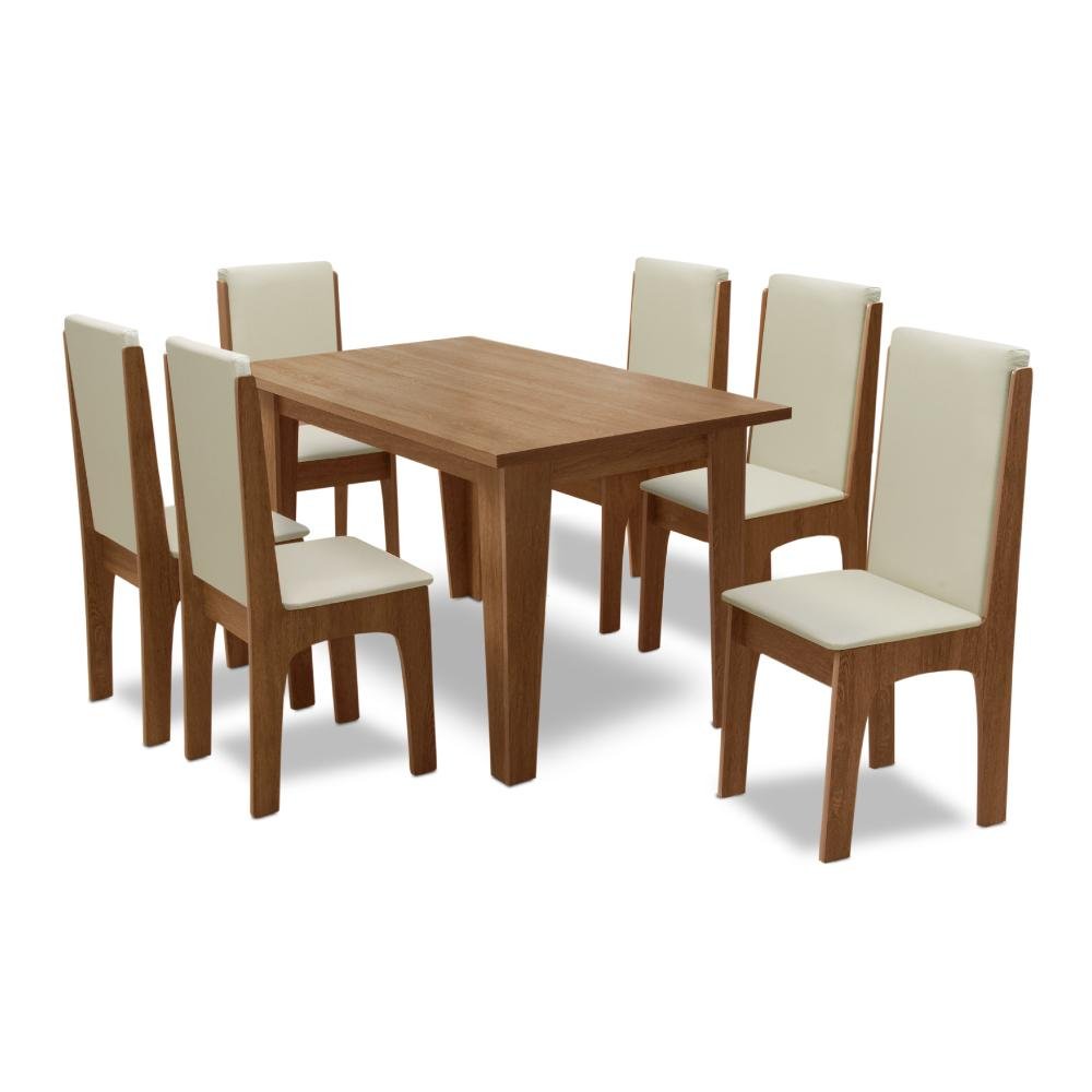 Conjunto De Mesa Miami 1,37m Com 6 Cadeiras Cedro | MadeiraMadeira