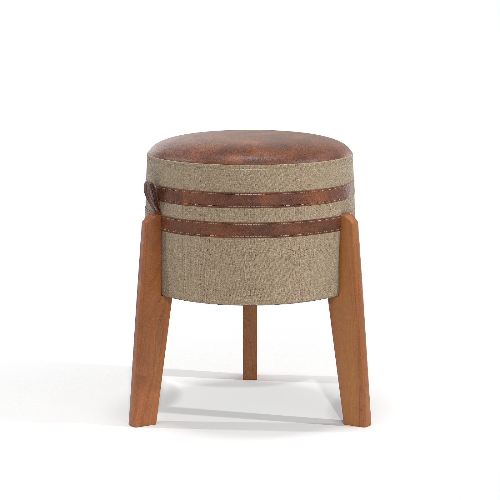 Kit 2 Puff Puf Couro e Linho Pés em Madeira -pix- 45x32 Bege ...