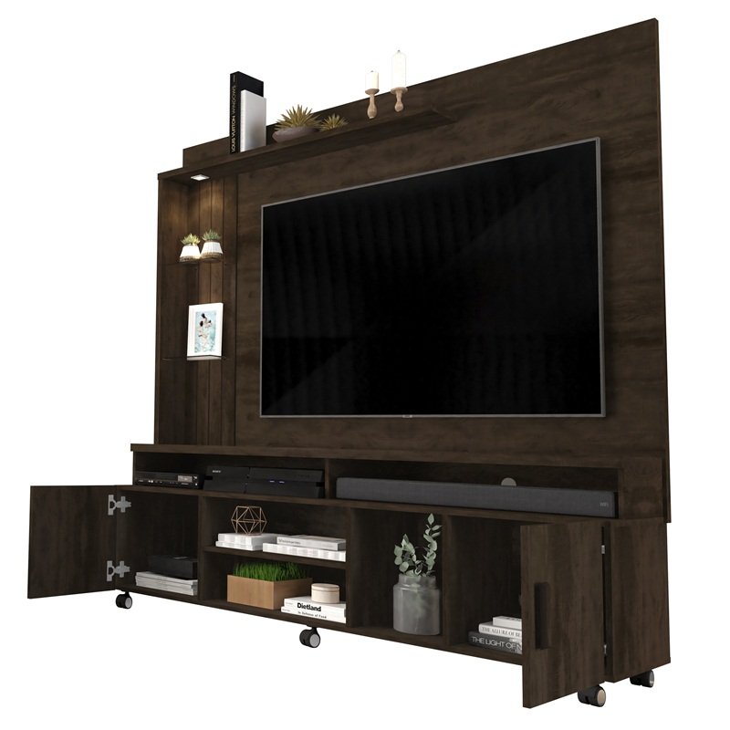 Estante Home para TV até 65 Polegadas Ripado com LED e Rodízios Nogal ...