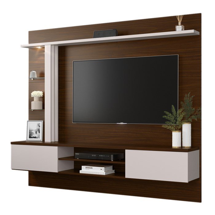 Painel Home Suspenso TV 60 Polegadas Salinas Nogueira Real Off White CLB | MadeiraMadeira