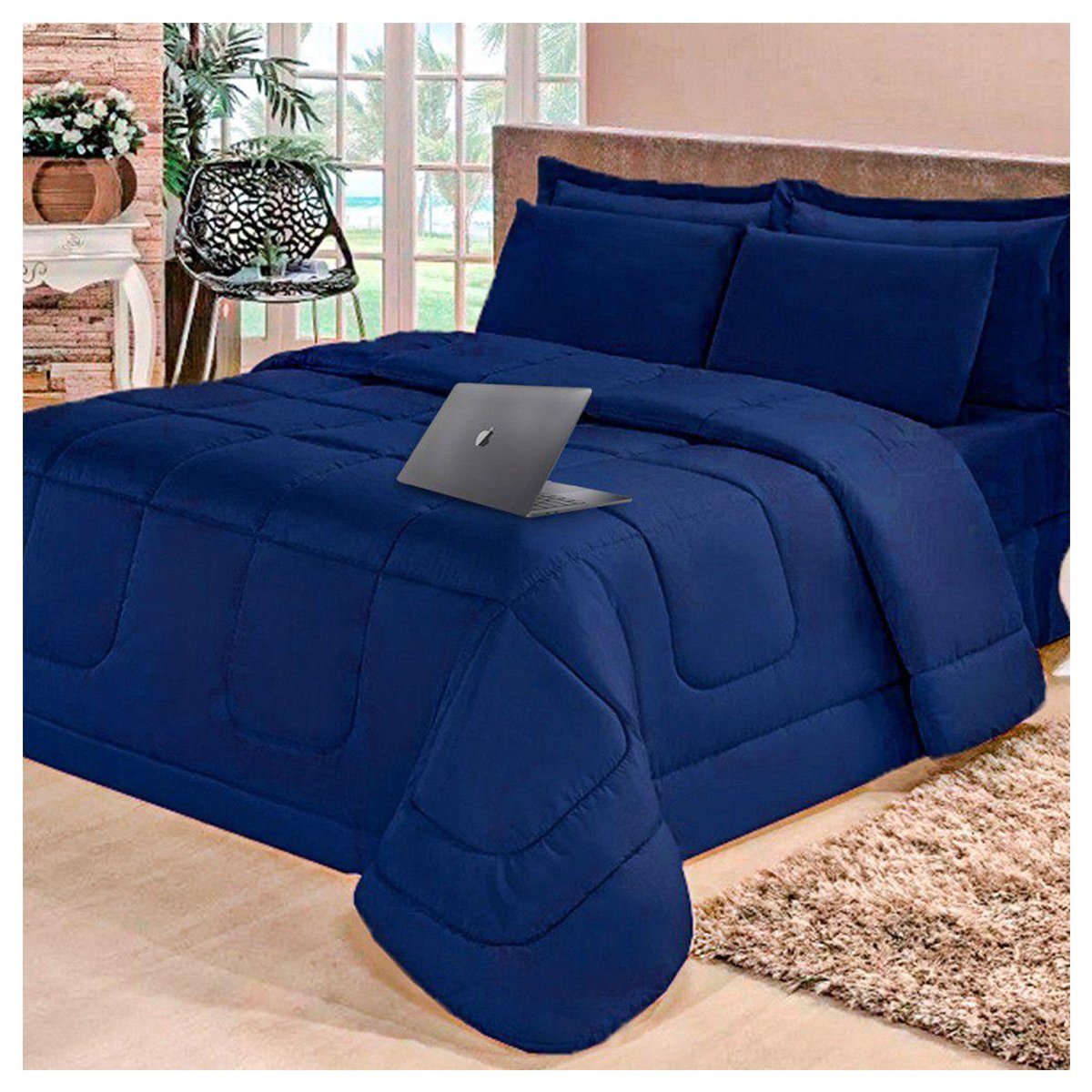 Edredom Dupla Face Casal Queen Azul Marinho Casen | MadeiraMadeira