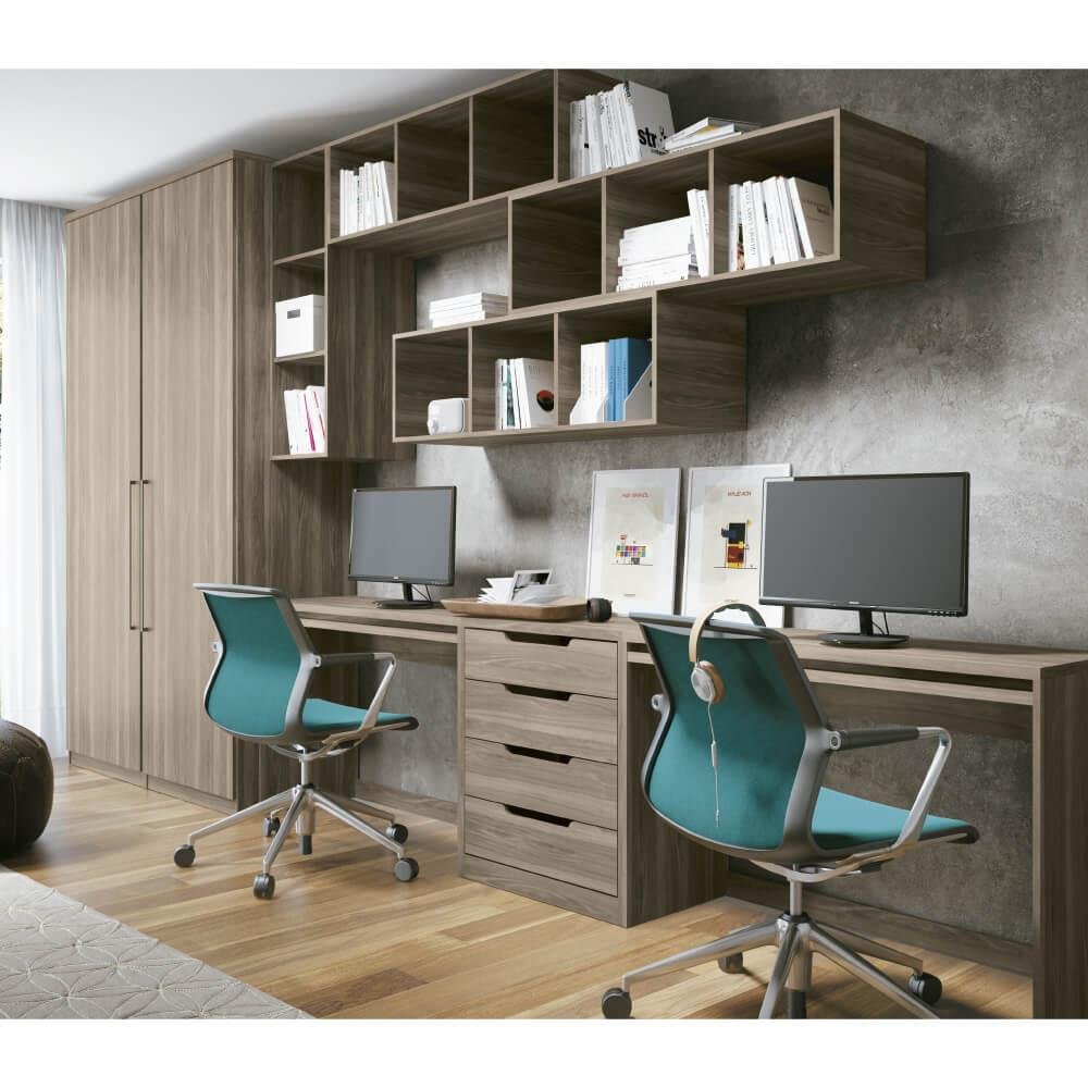 Kit Escritório Modulado Doce Vida com 2 Mesas - Castanhos | MadeiraMadeira