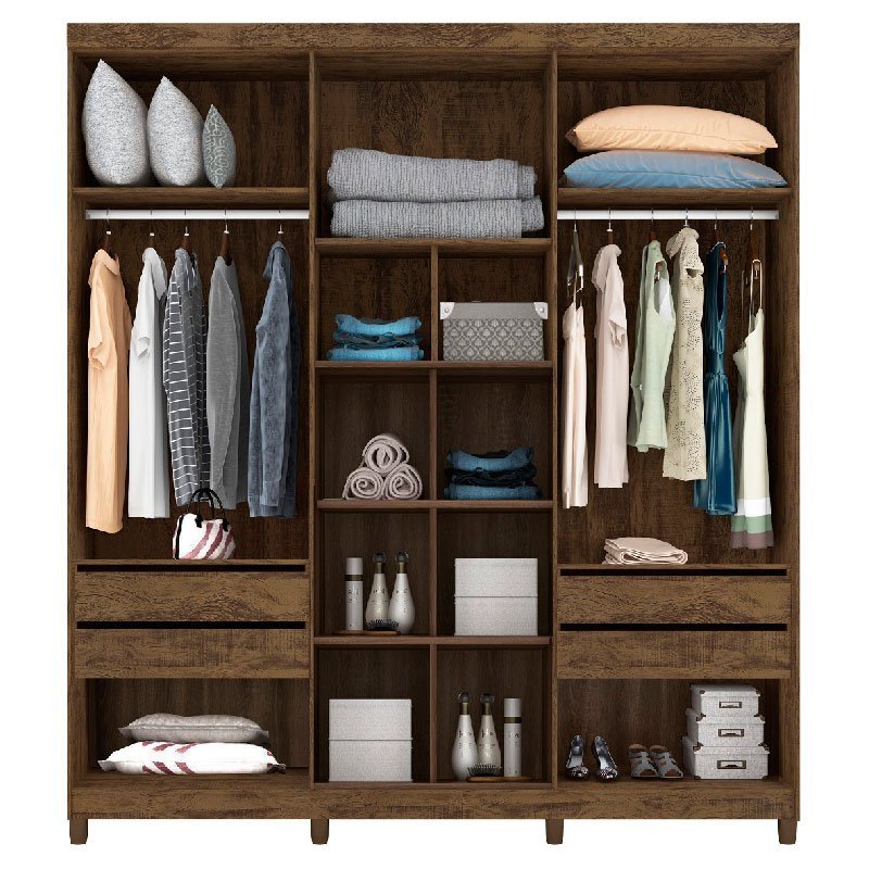 Guarda Roupa Casal 200cm Porto Bello com Espelho 6 Portas Cor Cacau ...