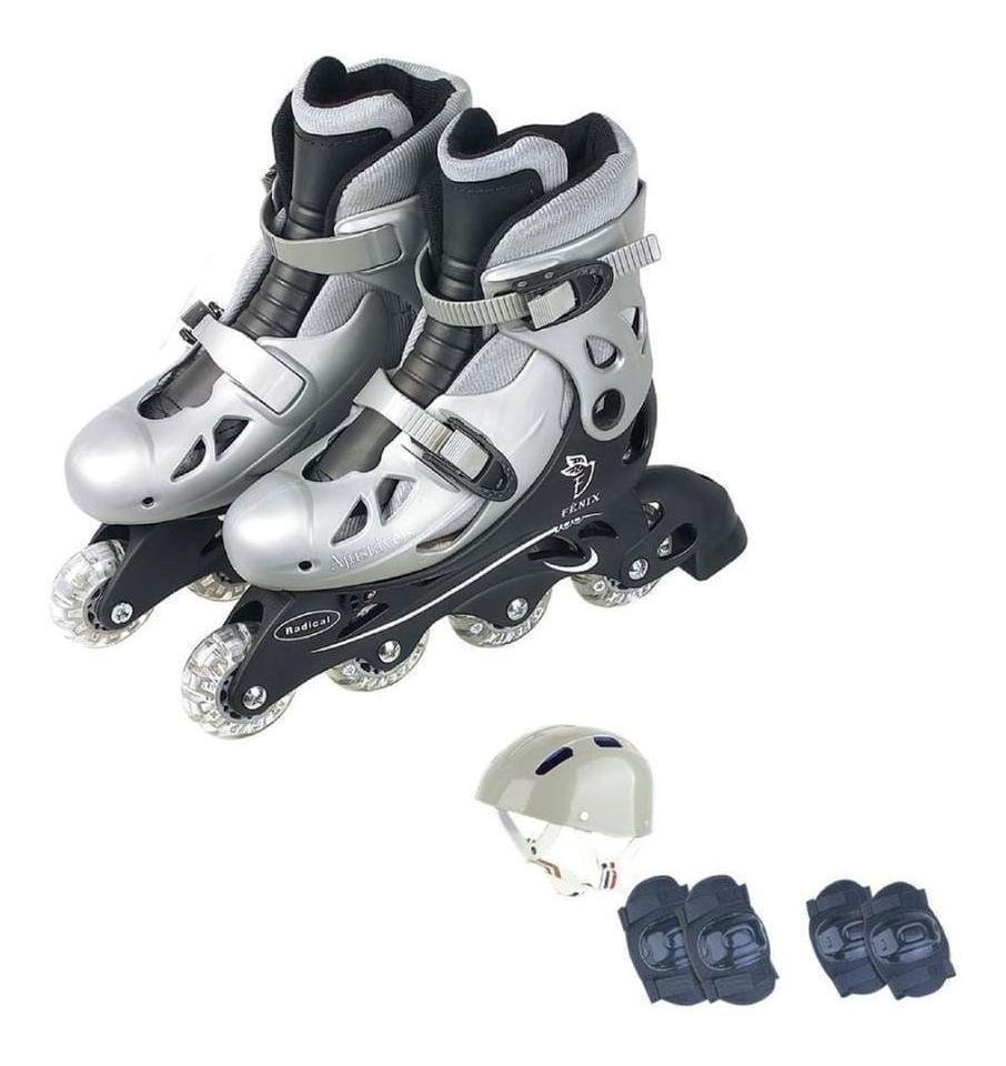 Patins Roller Rodas In-Line Ajustável 38-41 Prata Fenix Ad01 ...