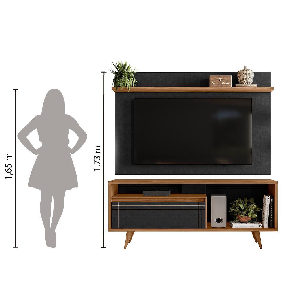 Rack Bancada Retrô com Painel 1,60m para TV até 60 Polegadas Freijó / Preto Notável | MadeiraMadeira