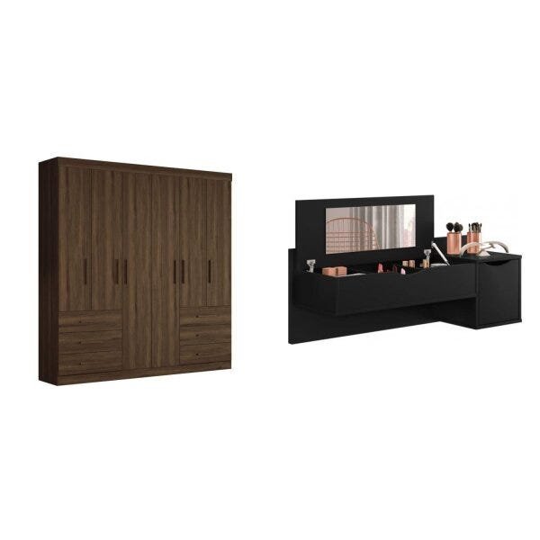 Conjunto Quarto de Casal Guarda-Roupa Casal 6 Portas 6 Gavetas e ...
