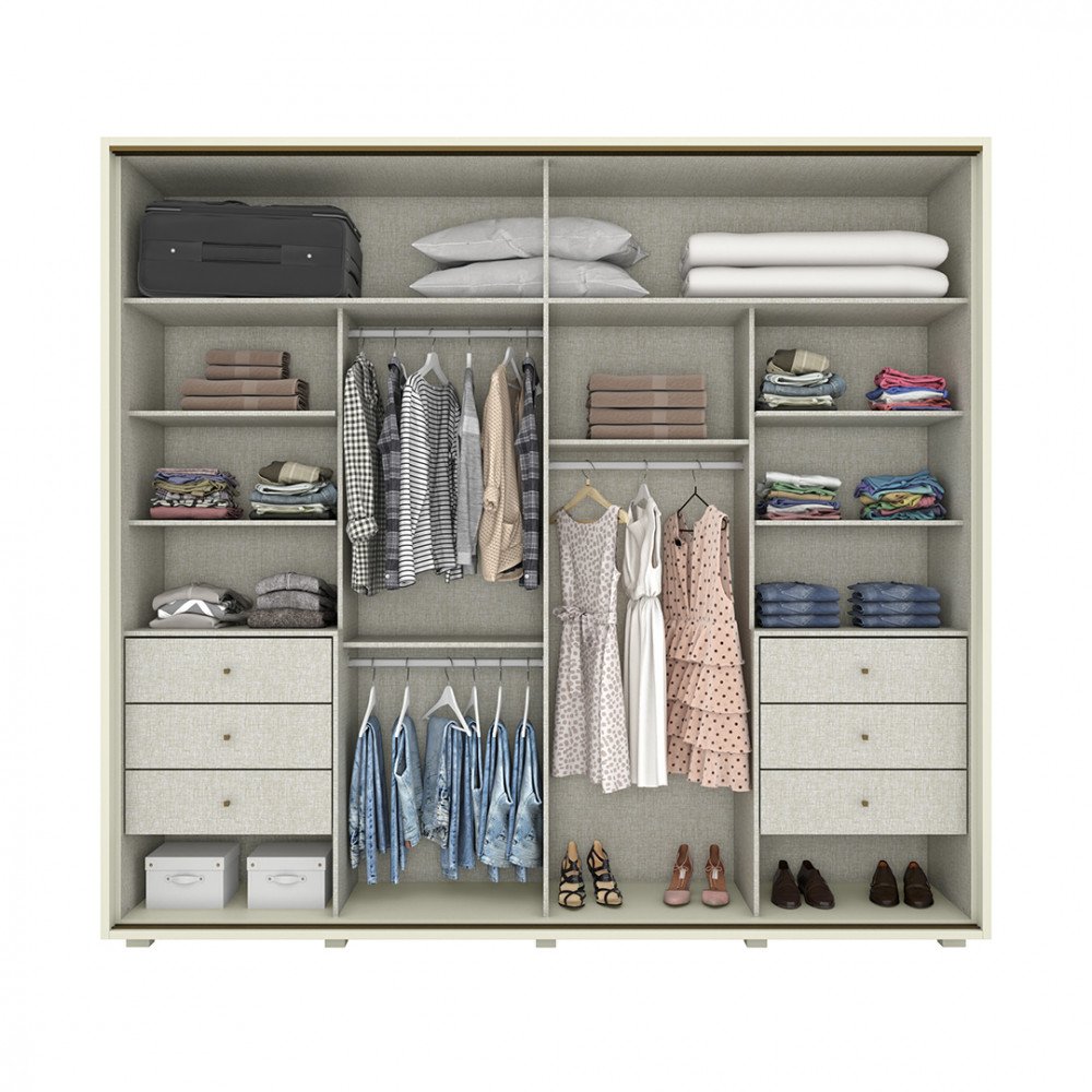 Guarda-Roupa Henn Valência 2 Portas De Correr E 6 Gavetas com Espelho ...