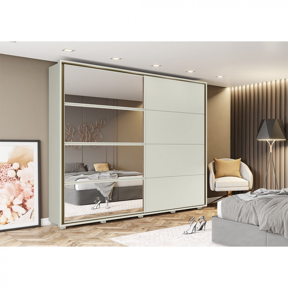 Guarda-Roupa Henn Valência 2 Portas De Correr E 6 Gavetas com Espelho ...