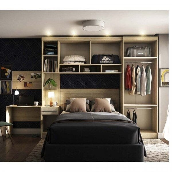 Guarda-Roupa Casal 6 Portas, Escrivaninha com Painel e Cabeceira ...