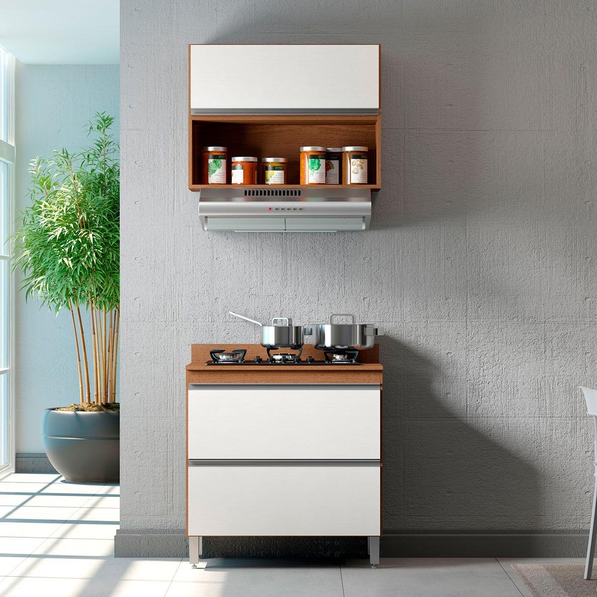 Armário de Cozinha 3 Pçs Modulada Sabrina Branca 80 Cm MDP | MadeiraMadeira